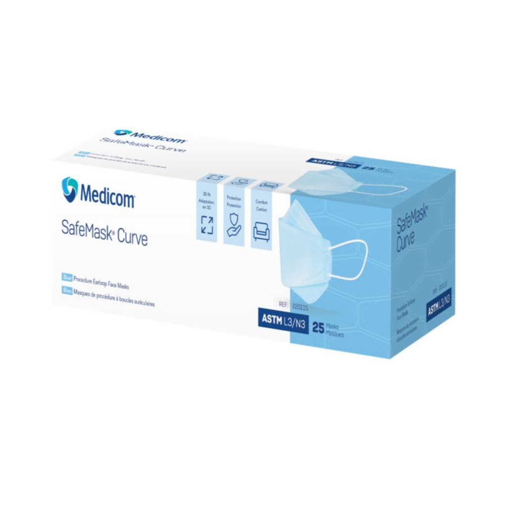 SafeMask Curve Earloop Mask L3 25/Pk – Curio.Dental
